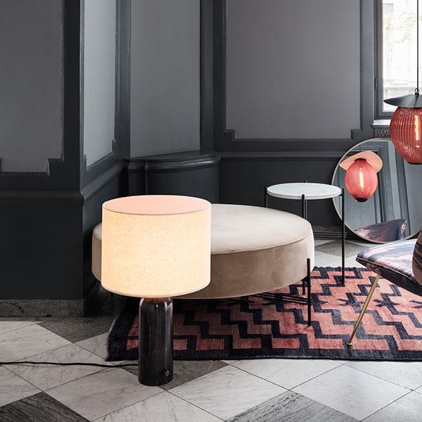 GUBI Gravity Table Lamp Gray Marble and White Shade Large