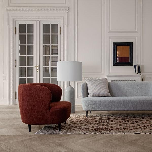 Gravity Floor lamp Gray Marble and Canvas Shade XL Low From GUBI