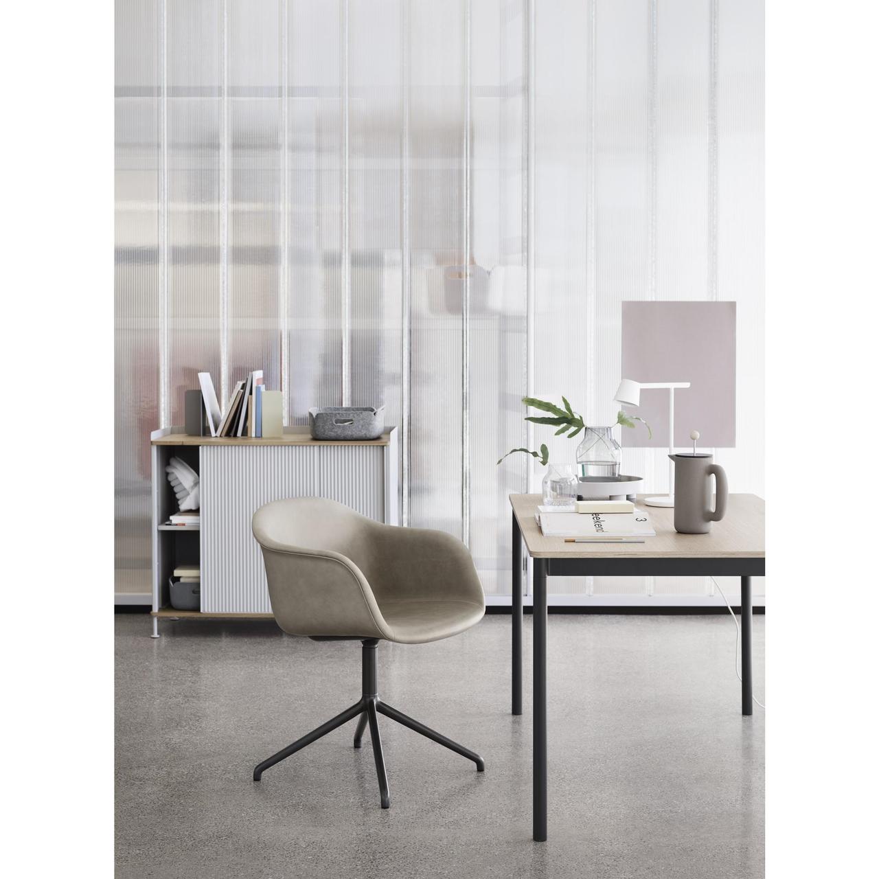 Muuto Fiber Dining Chair w. Armrests & Swivel Base Leather Upholstered ...
