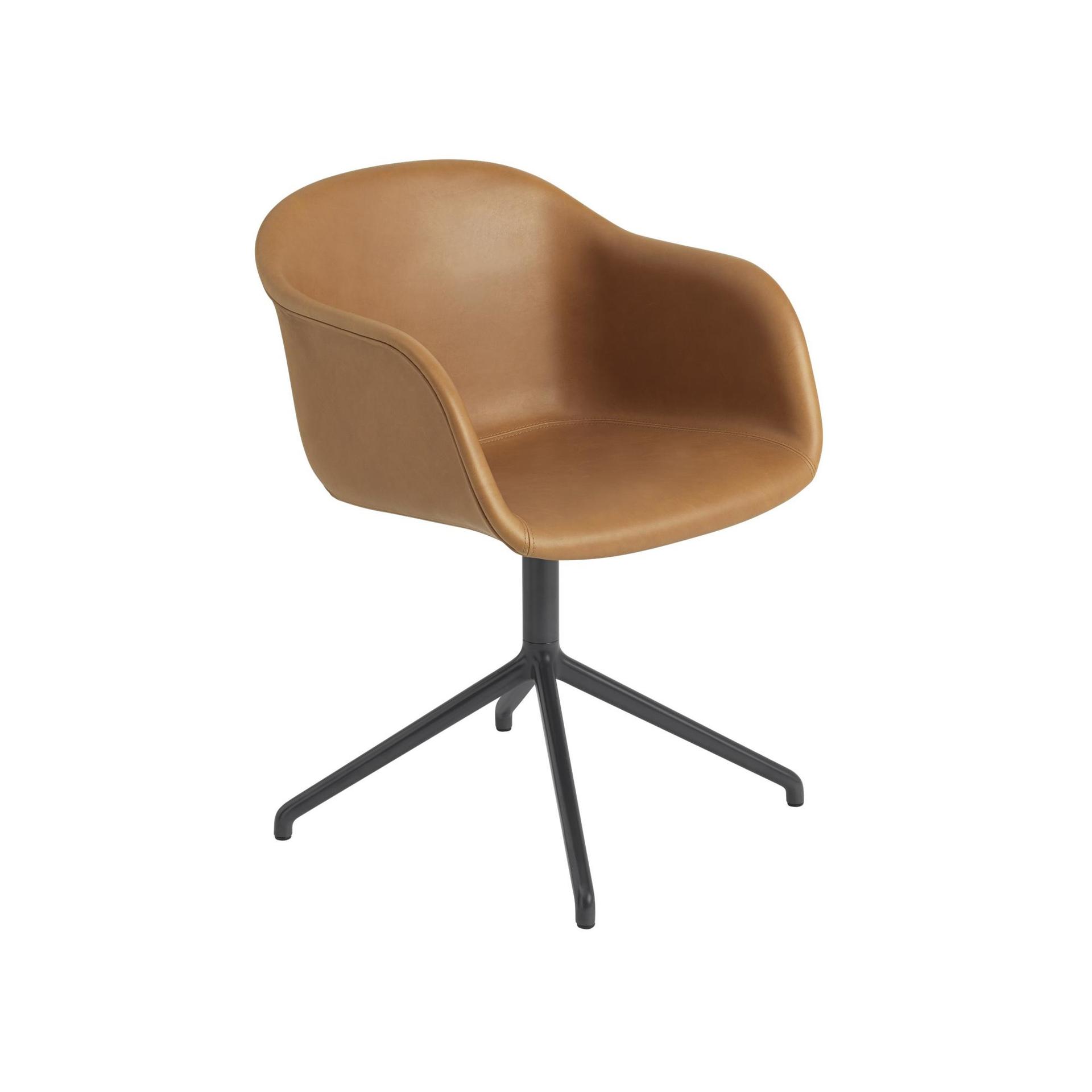 Muuto Fiber Dining Chair w. Armrests & Swivel Base Leather Upholstered ...