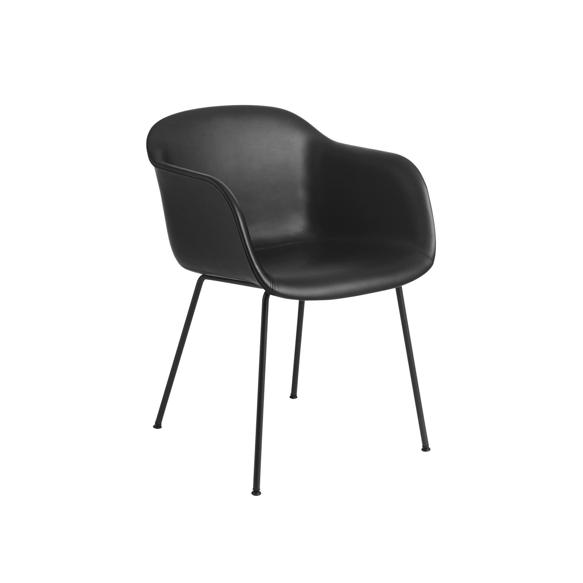 Muuto Fiber Dining Table Chair w. Armrests and Tube Base Leather ...