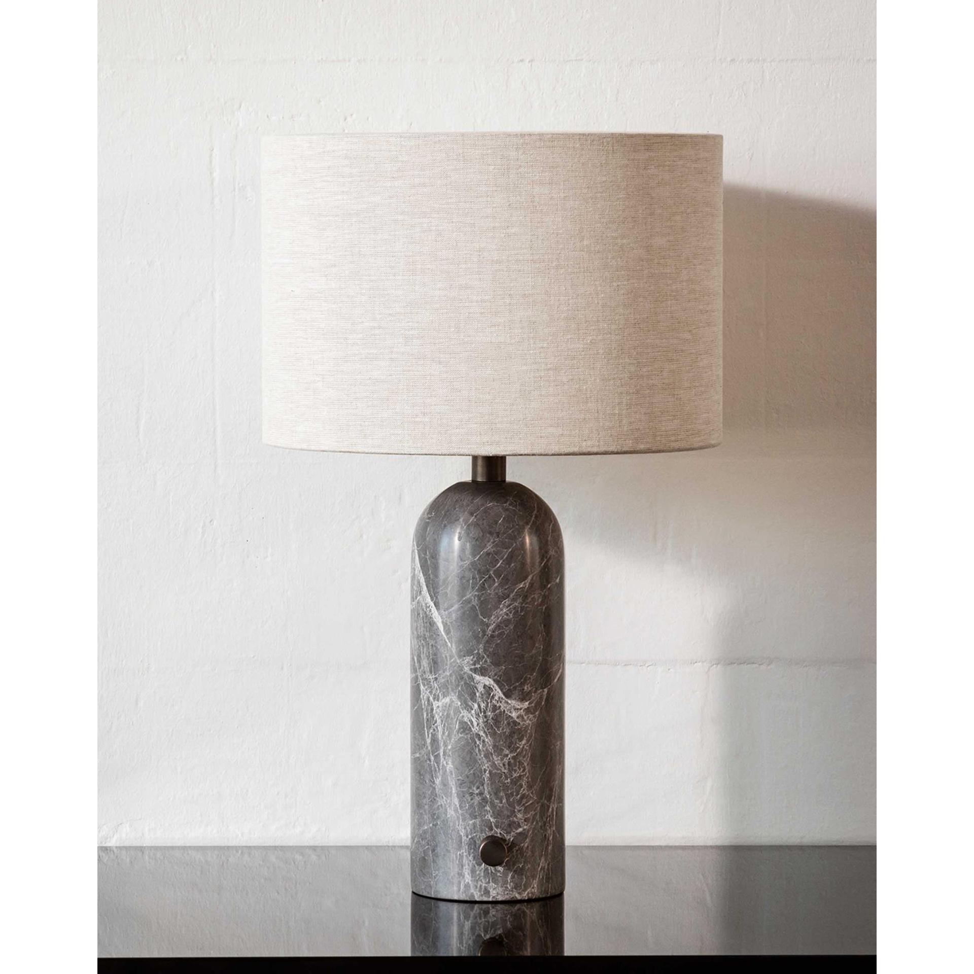 GUBI Gravity Table Lamp Gray Marble and Canvas Shade Small